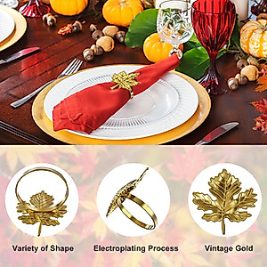 Thanksgiving Napkin Rings Set of 12, Fall Napkin Rings Maple Leaf Pumpkin Napkin Rings Holders for Family Party Wedding Harvest Autumn Holiday Dinner Table Decorations