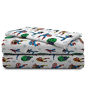 Jay Franco Marvel Avengers Fighting Team Twin Sheet Set - 3 Piece Set Super Soft and Cozy Kid’s Bedding - Fade Resistant Microfiber Sheets (Official Marvel Product)