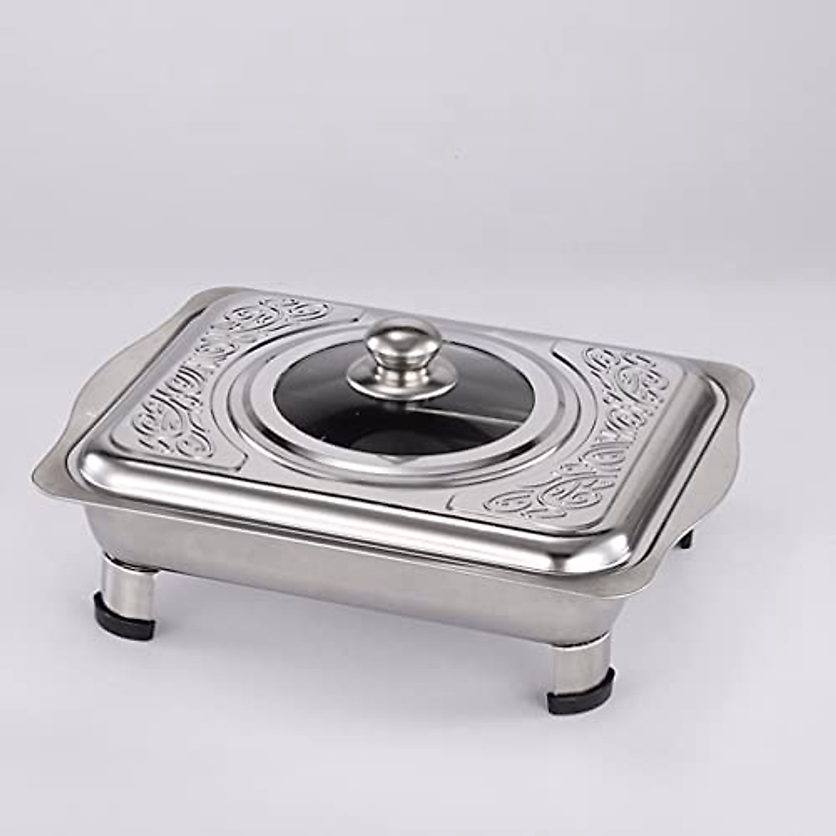 MARURY Dish Tray Chafing Dish Stainless Steel Buffet Pan with Lid Chafer Bowl Rectangular Serving Bowl Canteen Basin with Cover for Weddings Parties Banquets Catering Events Food Warmer