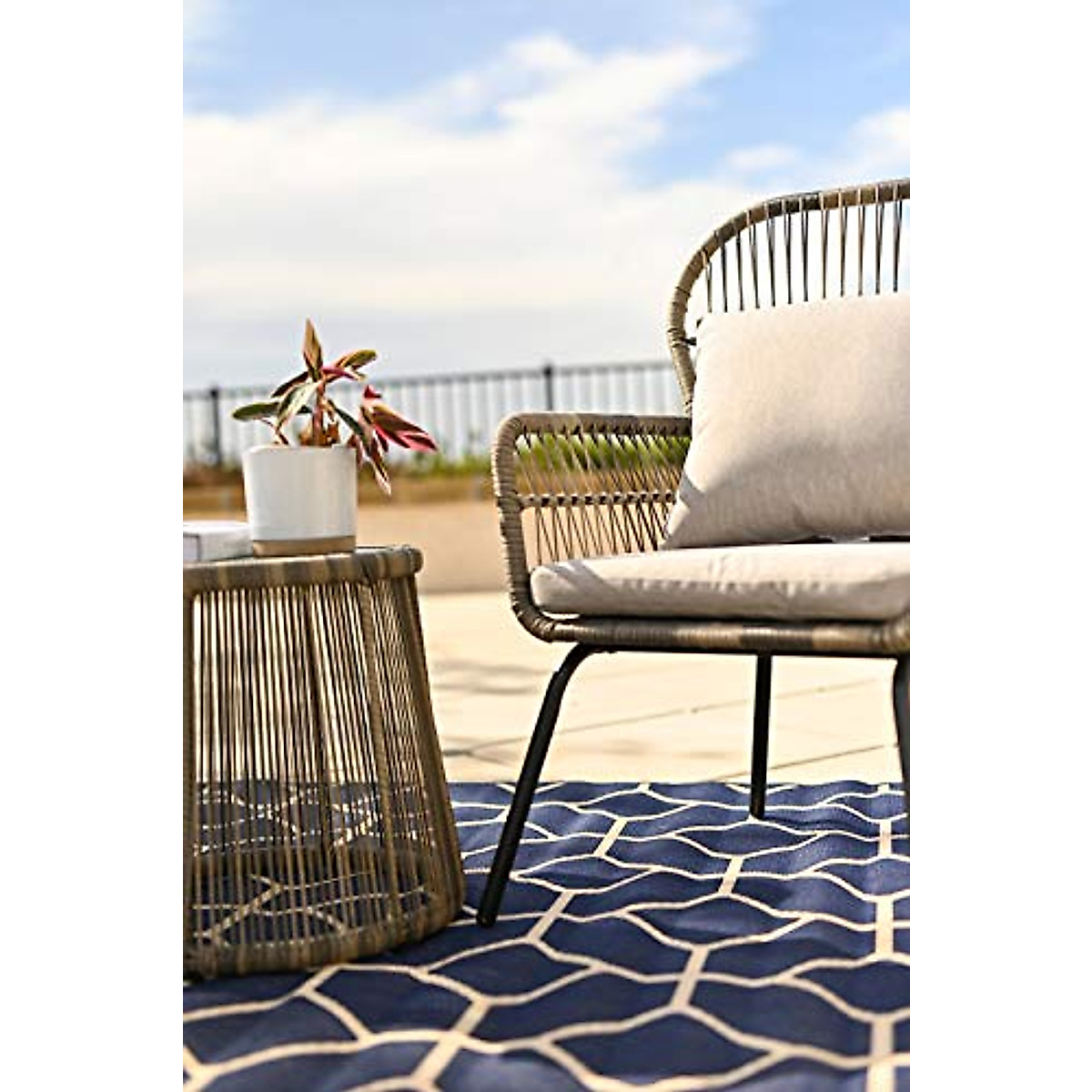 Barton 3 Pieces Bistro Chair Set w/Glass Table Grey Outdoor Patio Furniture Wicker Rattan Modern Conversation Chat Seating