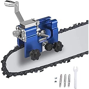 JEIKUYIA Chainsaw Sharpener, Hand-Cranked Chainsaw Sharpener Kit, Suitable for Various Chain Saws and Chainsaws, for Logging Workers, Garden Workers, with 3 Pcs Grinding Head (Large,Blue)