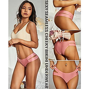 Knowyou Seamless Underwear for Women Sexy Bikini Panties No Show High Cut Hipster Stretch Straps Cheeky Panty for Ladies 6 Pack-A-L