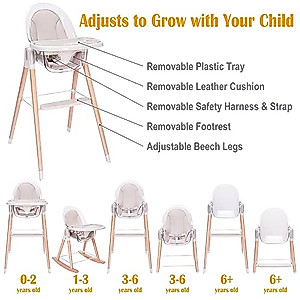 Baby High Chair with Double Removable Tray for Baby/Infants/Toddlers, 4-in-1 Wooden High Chair/Booster/Chair | Grows with Your Child | Adjustable Legs | Modern Design | Easy to Assemble