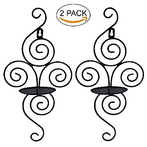 Wall Sconces Set of Two, Candle Holder Elegant Swirling Iron Wall Decor Hanging Sconce for Living Room Indoor Christmas Decoration, Weddings, Event, Black