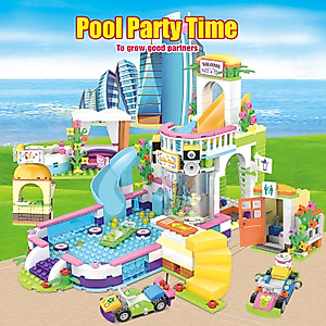 Friends Water Park Cafe Toy Building Set for Kids, 1140 Pieces Coffee Shop Summer Swimming Pool Building Blocks Sets with Storage Box, Friends Sets House Christmas Birthday Gift for Girls Age 6-12