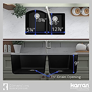 Karran QU-610 Undermount Quartz Composite 32 in. 60/40 Double Bowl Kitchen Sink in Black