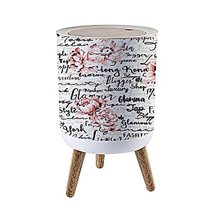 LGCZNWDFHTZ Small Trash Can with Lid for Bathroom Kitchen Office Diaper Handwriting Script Flowers Seamless Bedroom Garbage Trash Bin Dog Proof Waste Basket Cute Decorative