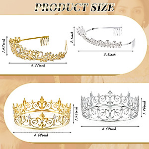 Juexica 6 Pieces Prom King Crown Metal Baroque King and Queen Prince Princess Crystal Headband Tiara Crown Wedding Bridal Accessories for Women Men(Gold, Silver, Elegant Style)