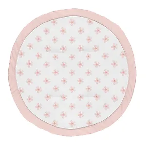 Sweet Jojo Designs Pink Flower Blossom Girl Baby Playmat Tummy Time Infant Play Mat - Blush Shabby Chic Farmhouse Daisy for Burgundy Watercolor Floral Collection