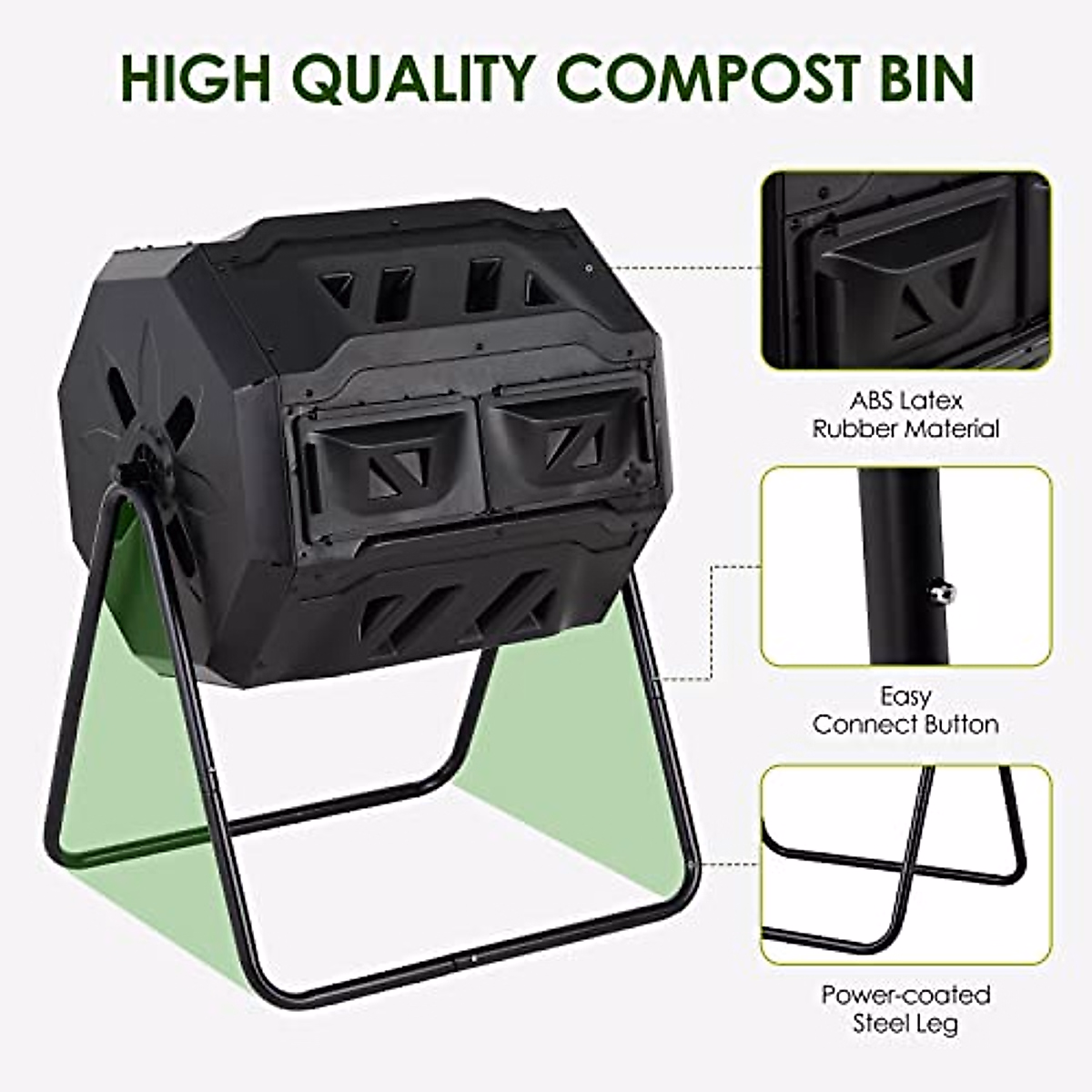Arlopu Compost Bin, Dual Chamber Tumbling Composter, 43 Gallon Outdoor Garden Rotating Batch Composting Tumbler BPA Free, Large All Season Yard Waste Bins w/Sliding Doors & Aeration System, Black