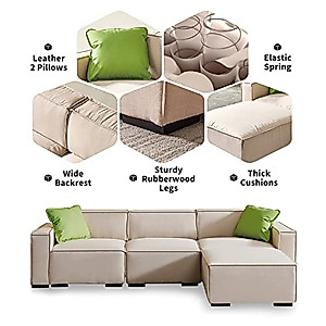 Dolonm L Shape Sectional Sofa for Living Room, Convertible Modular Sectional Couch with Reversible Chaise, 102 Inches Long Modern Linen Luxury Couch with Two Pillows (Beige, L Shape Sofa)