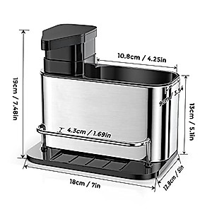 ODesign Dish Soap Dispenser for Kitchen Bathroom Countertop Sink Organizer Brush Sponge Scrub Holder - Stainless Steel