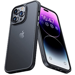 ANNGELAS Shockproof Case for iPhone 14 Pro Max Case【Translucent&Silky Touch&Sensitive Aluminum Buttons】 Anti-Fingerprint Anti-Scratch for iPhone Pro Max 14 Case for Women Men (Black)