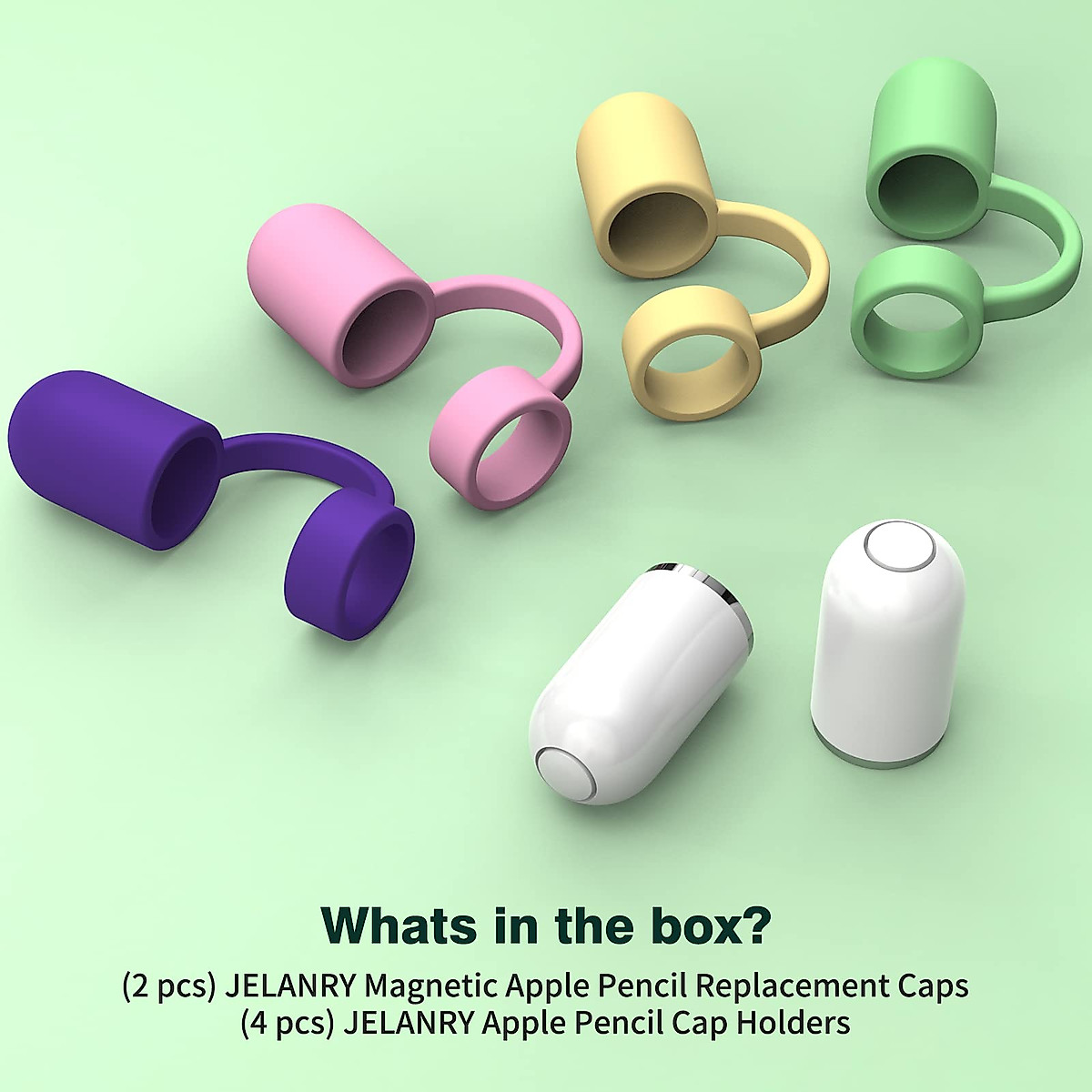 Jelanry Magnetic iPencil Cap Replacement with Silicone Cap Holder for Apple Pencil 1st Gen, Anti-Lost Protective Cover Pencil Accessories for iPad A16 11th 10th 9 8 7 6 Air Mini Pro(2 Cap+4 Cap Cover)
