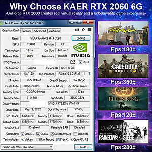 KAER Gaming GeForce RTX 2060 6GB GDRR6 192-Bit HDMI/DP/DVI 1680MHz Dual Fans ray-tracing Graphics Card