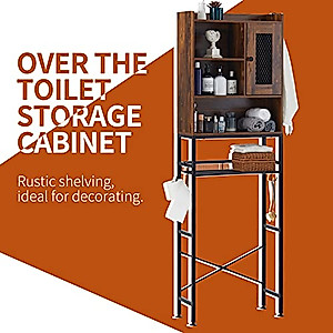 Labonida Over The Toilet Storage Cabinet - 5-Tier Freestanding Bathroom Organizer - Retro Space Saver Toilet Shelf - Multi-Function Display Shelves with Door