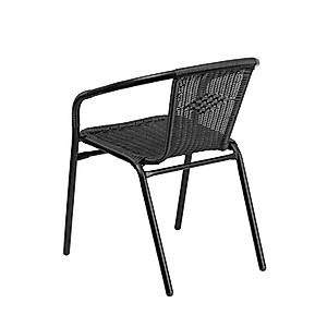 Saranya 18 Shop New Black 2 Pack Chair Frame Finish Rattan Indoor or Outdoor Dark Patio Bamboo-Aluminum Series Restaurant Kitchen Home Hotel Metal 23.5" D x 21.75" W x 28.5" H of Set