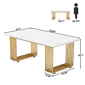 Tribesigns Modern Dining Table for 6-8 People, 70.8 Inches Long White Dining Room Table for Kitchen, Wood Kitchen Table with Gold Metal Legs, Rectangular Dinner Table for Dining Room, Family Gathering