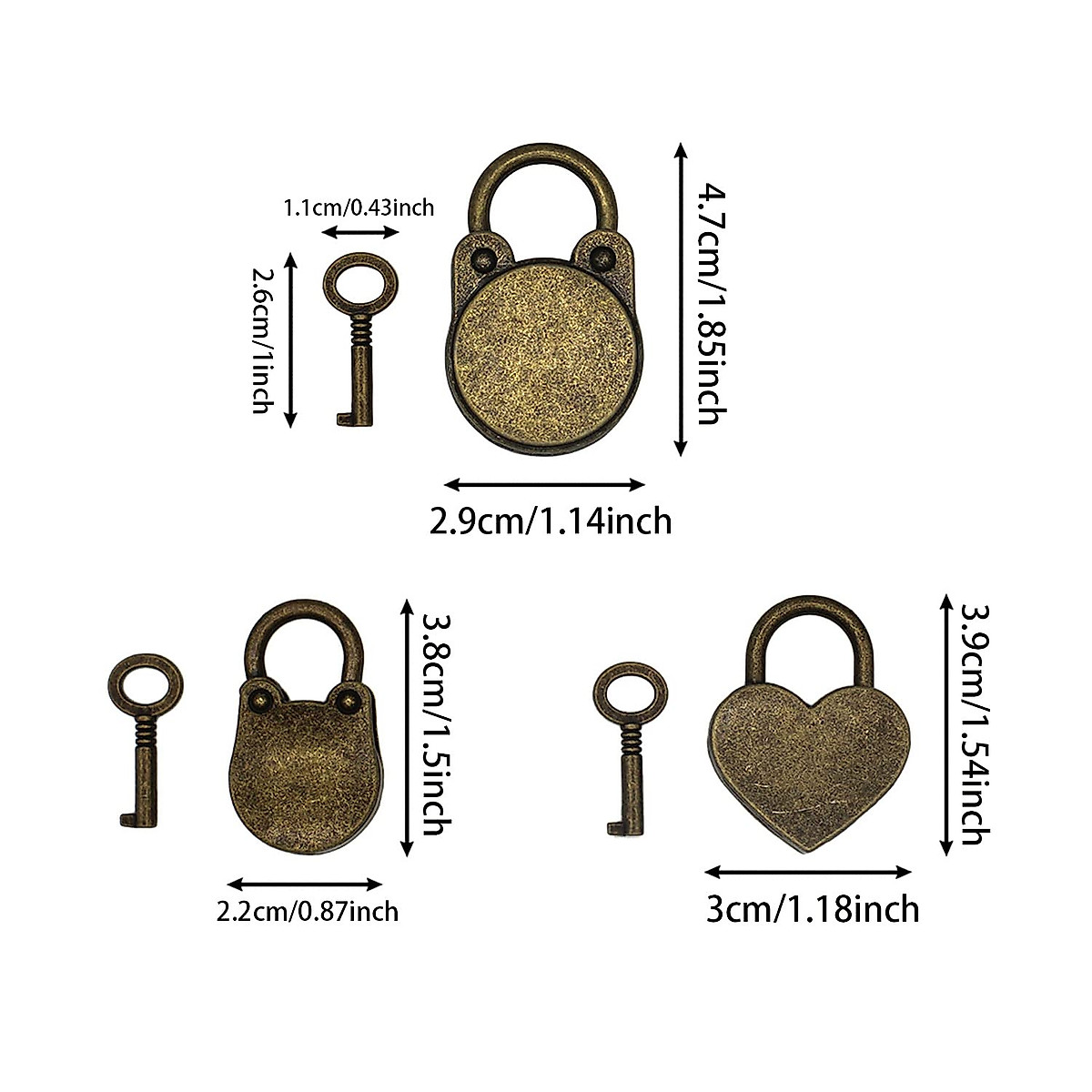 3Pcs Mini Archaize Padlocks Vintage Antique Style Bear Frog Heart Small Locks with Keys for Small Wooden Jewelry Boxes Suitcase Cabinet and Notebook Bronze