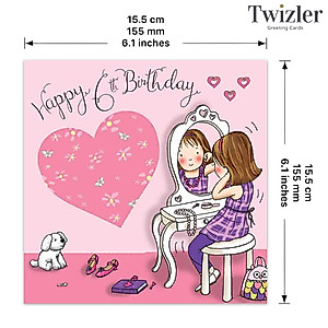 Twizler Happy 6th Birthday Card, Multicolor, 6.1 x 6.1 in