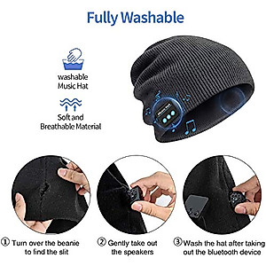 Bluetooth Beanie Hat Wireless Headphone Cap Music Soft Hat with Stereo Speakers,Winter Knit Hat Mic Hands-Free for Men Women Teenagers Sports Fitness Travel Birthday Xmas Gift (Black)