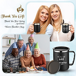 Sumind 6 Pcs Thank You Employee Appreciation Gifts Bulk 17 oz Inspirational Stainless Steel Coffee Mugs with Handle Lid Straw for Staff Employee Coworker Teacher Gifts(Black, 4 Pcs)