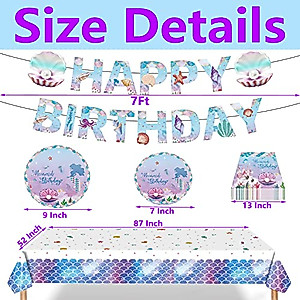 UOMNICUE Mermaid Birthday Party Supplies and Decorations Set, Paper Plates Paper Cups Napkins Straws Cutlery Tablecloth and Happy Birthday Banner for Kids Girls Mermaid Themed Party Favors, Serves 10