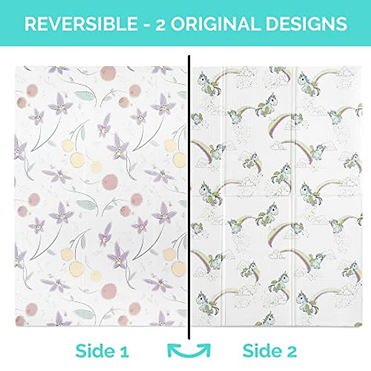 JumpOff Jo - Large Waterproof Foam Padded Play Mat for Infants, Babies, Toddlers, Play Pens & Tummy Time, Foldable Activity Mat, 70 in. x 59 in. - Fairy Blossom