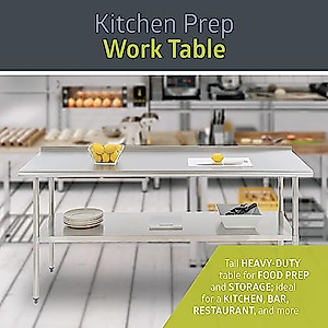 Pearington NSF Certified Stainless Steel Kitchen Prep and Work Table, Commercial Work Table for Restaurant and Home, 72" x 30", Stainless Steel