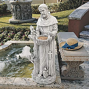 Design Toscano KY1299 Nature's Nurturer Saint Francis Garden Statue Birdfeeder, Large 37 Inch, Antique Stone