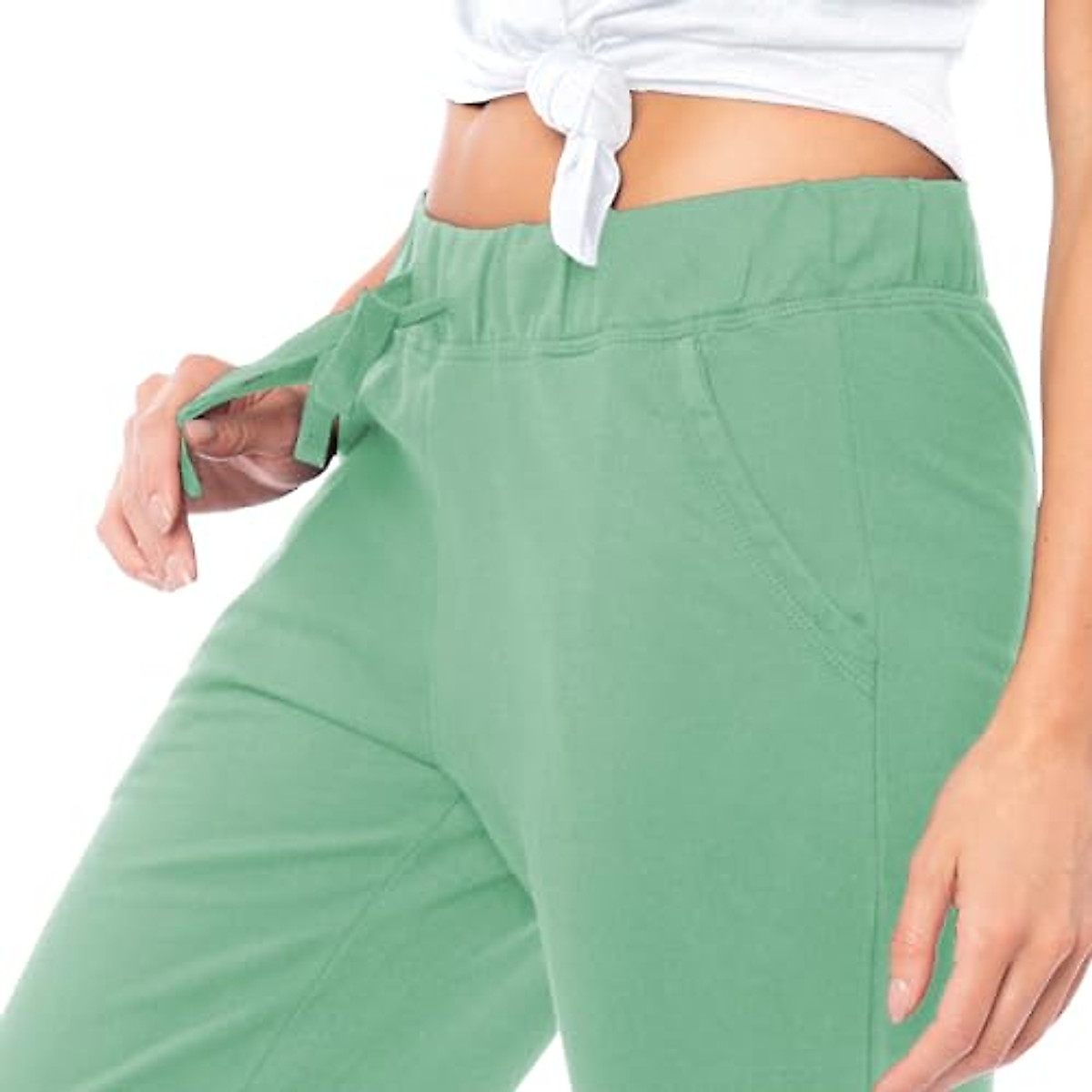 Sexy Basics Women's 2 Pack Ultra Soft French Terry Cotton Drawstring Yoga Lounge Long Pants (2 Pack- Heather Mint/Powder Blue, Small)