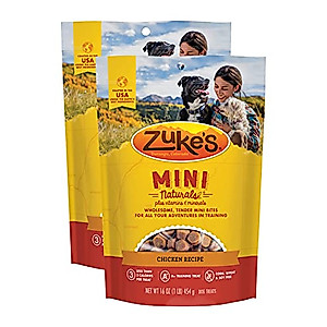 Zuke's Mini Naturals Dog Training Treats, Salmon Recipe, Soft Mini Dog Treats with Vitamins & Minerals, Made for All Breed Sizes (Chicken, 16 Ounce (Pack of 2))