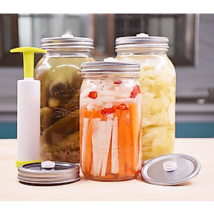 Handheldvac Stainless Steel Wide Mouth Mason Jar Lids Reusable Jar Vacuum Sealer kit Wide Mouth Silver Fermenting Lids (6 Pack without Pump)