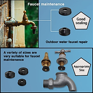 ZDBB 96 pcs Flat and Beveled Faucet Washers and Brass Bibb Screws Assortment for Use with Assorted Quick-Opening Style Faucets Stem Worn Out Washer Replacements Black