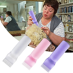 Cosywell Root Comb Applicator Bottle 6 Ounce Hair Dye Applicator Brush 3 Pack for Hair Root Comb Color with Graduated Scale(Pink White Purple)