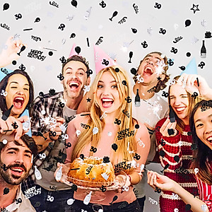 3000 PCS Black Silver 30th Happy Birthday Confetti Decorations with Diamonds Black Silver 30th Birthday Party Table Decor Metallic Foil Confetti Scatter for Men Women Birthday Anniversary Party DIY