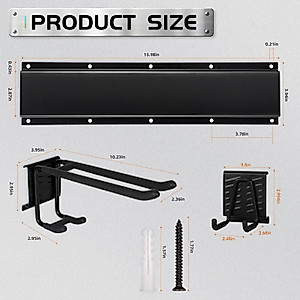 Garage Organization Garage Wall Organizer-Garage Tool Organizer Wall Mount 48in with Adjustable Metal Hooks,Max 440Lbs Yard Tool Organizer,Garden Tool Storage for Shovels Broom Folding Chair,Black