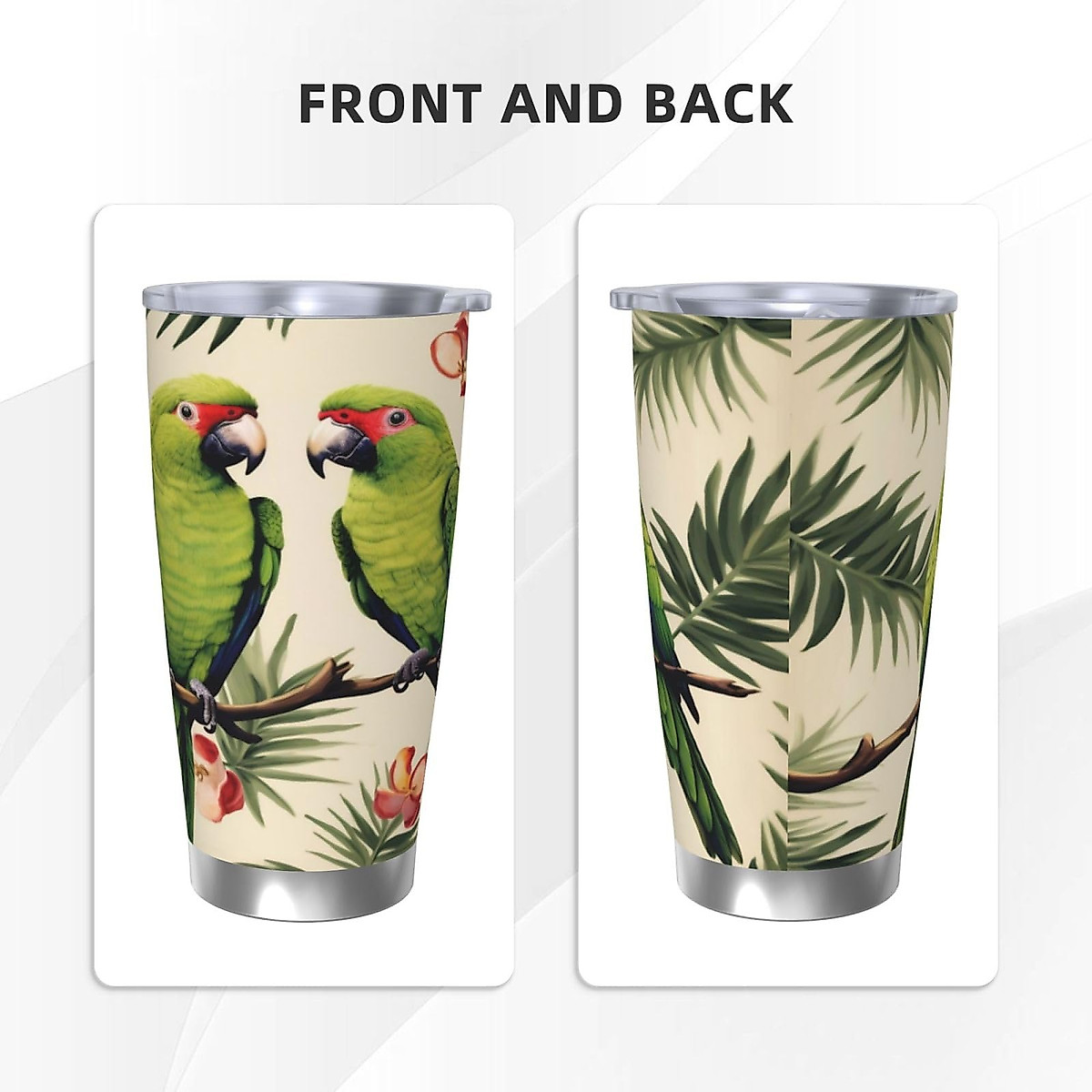 EKPRAVDKTF Couple Parrots Olive 20oz Insulated Stainless Steel Tumbler With Lids And Straws, Double Wall Vacuum Travel Coffee Mug, Thermal Cup For Cold & Hot Drinks, Reusable Metal Straw & Brush