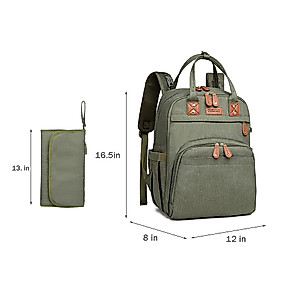 OUSIJOJO Diaper Bag Backpack, Green, with Changing Pad, 16.5x8x12 inches, Large Capacity, 18 Pockets, Waterproof, for Baby Girl Boy