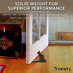 Trovety Linda Cat Door Stopper - Cast Iron Door Stopper with Cat Figurine - Prevent Loud Door Bangs - Keep Doors Open - Decorative Rustic Door Stopper (Sitting Cat)