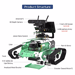 Hiwonder ROS JetTank Robot for Jetson Nano 3D and Lidar Mapping Navigation Touch Screen Python Programming AI Tank Kit (Standard kit with SLAMTEC A1 Lidar)