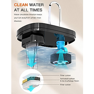 Cat Water Fountain, 84OZ/2.5L Cat Fountain, Super Silent Pet Water Fountain, Activated Carbon Filter, Translucent Pet Water Dispenser Suitable for Multiple Pets Family (Black)