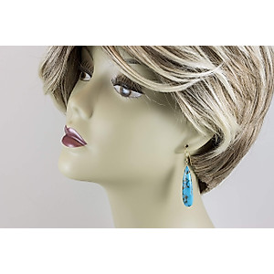 14K Yellow Gold Blue Turquoise 2-1.4" Earrings with Coppery Mosaic Veining Long Large Simple Dangle Drops