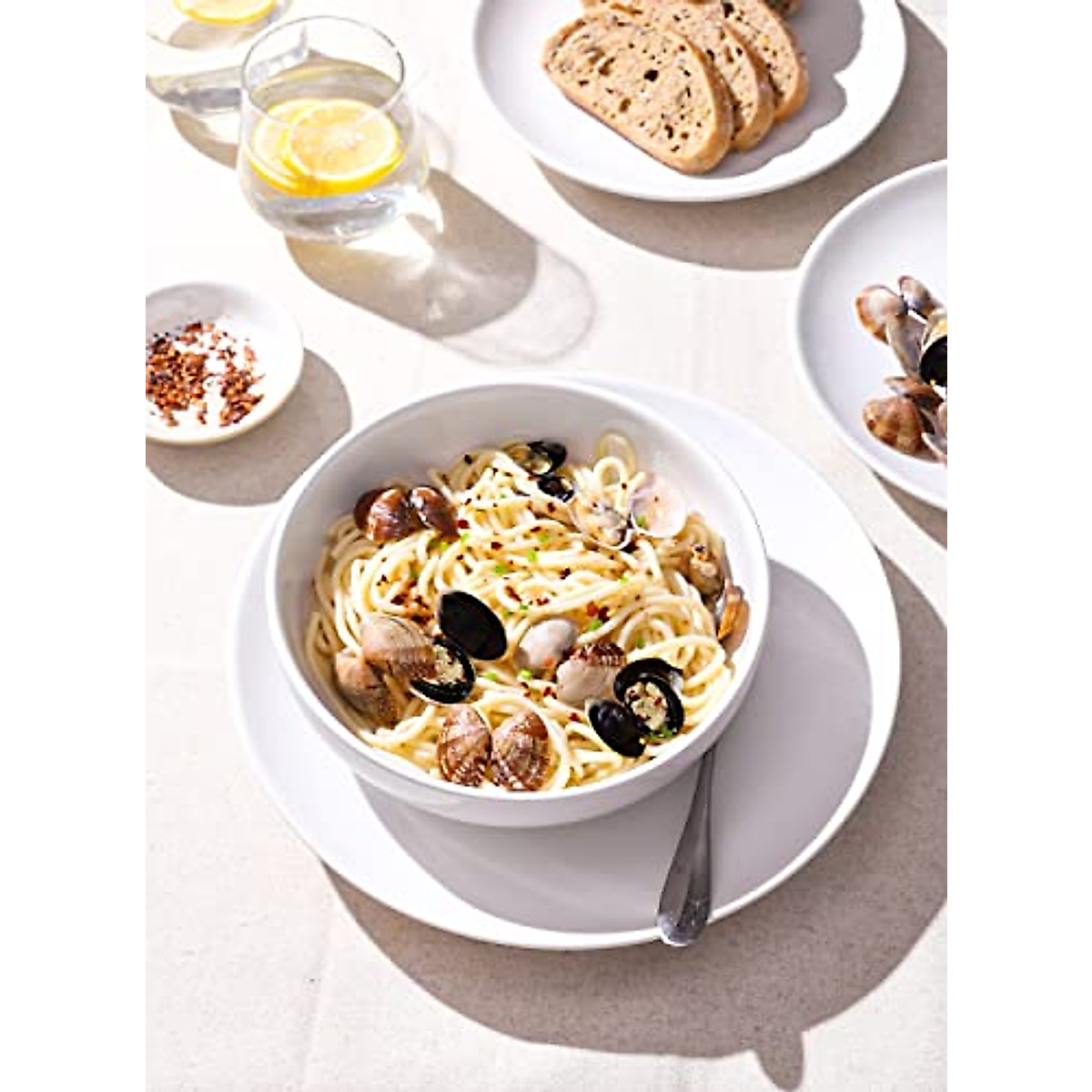 LE TAUCI Pasta Bowls 45 OZ, Large Salad Bowls and Serving Bowls, Soup Bowl, Ceramic Pasta Plates - 8.5 Inch, Set of 4, White