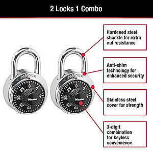 Master Lock Locker Lock Combination Padlock, 2 Pack, Black, 1500T