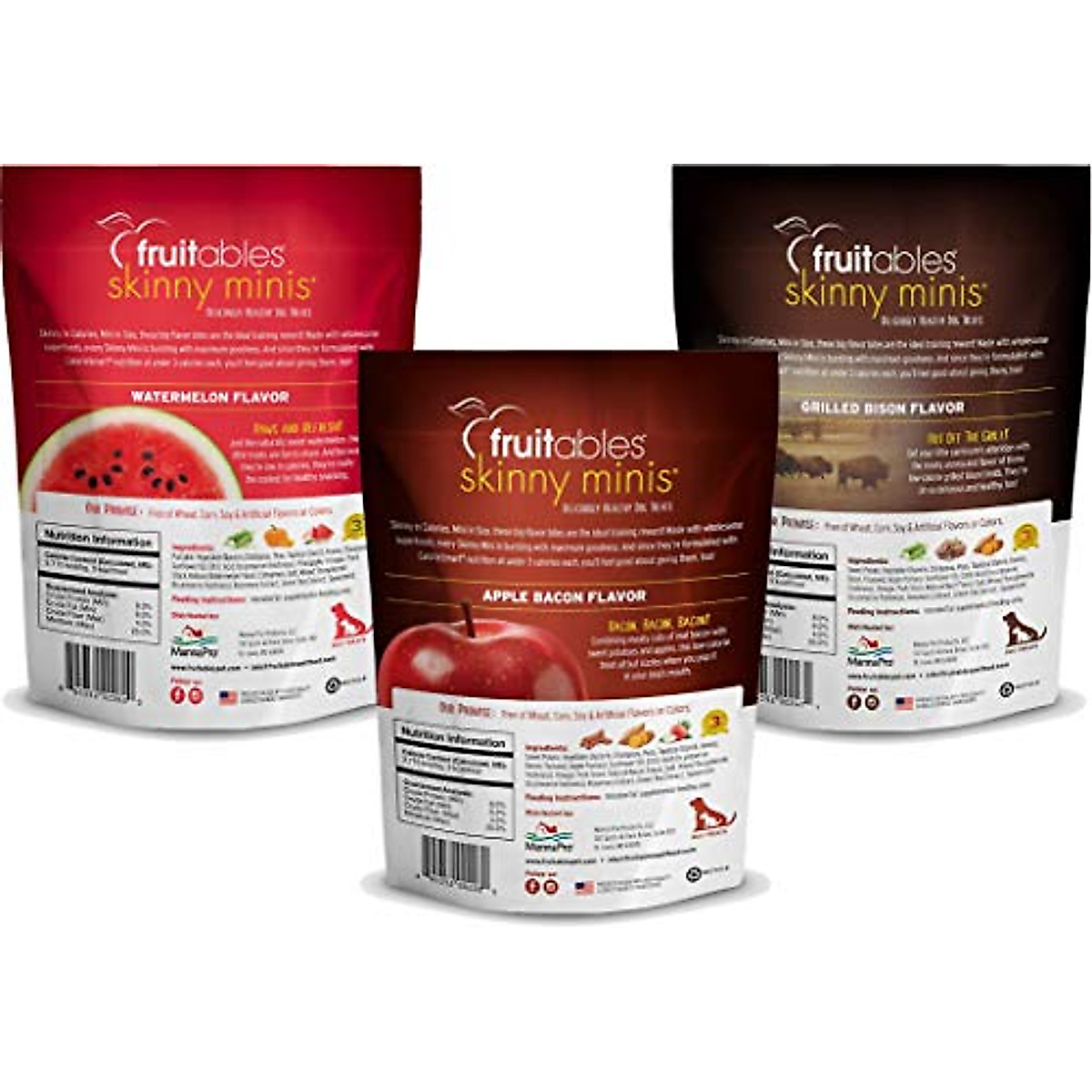 Fruitables Soft and Chewy Skinny Minis Grain Free Dog Training Treats Variety 6 Pack - 1 of Each Flavor