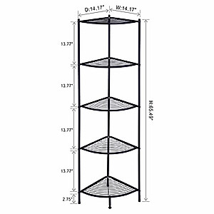 L&H UNICO 5-Tier Corner Spa Tower Standing Corner Wire Shelving Unit Storage Furniture Multipurpose Space Saving Storage Rack, Black