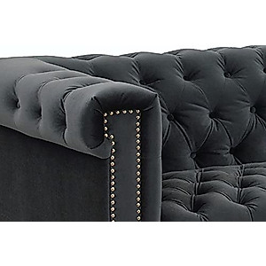 Iconic Home Gold/Grey Bea Velvet with Nail head Trim Tone Metal Sofa