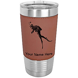 LaserGram 20oz Vacuum Insulated Tumbler Mug, Scuba Diver, Personalized Engraving Included (Faux Leather, Dark Brown)