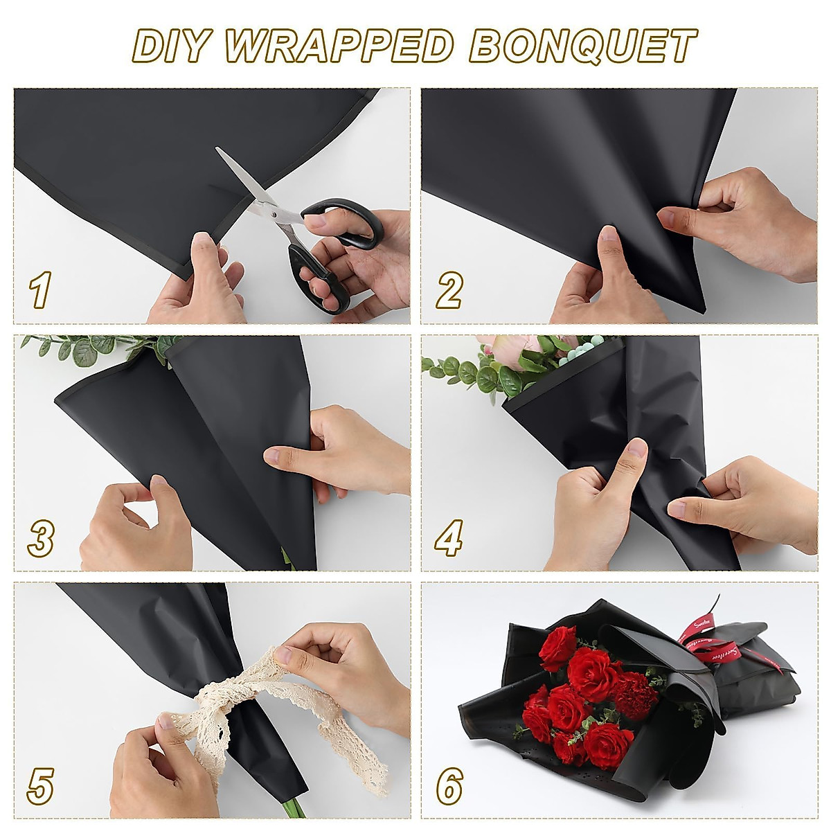 20 Sheets Flower Wrapping Paper, Translucent Bouquet Wrapping Paper Waterproof DIY Crafts Florist Supplies Packaging Paper, Wrapping Paper for Flower Bouquet Gift Packaging, Wedding Birthday Black